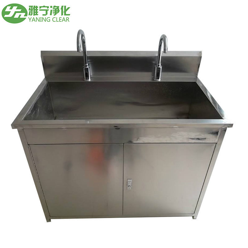 Two Station Sensor Taps Medical Hand Wash Sink Stainless Steel For Hospital